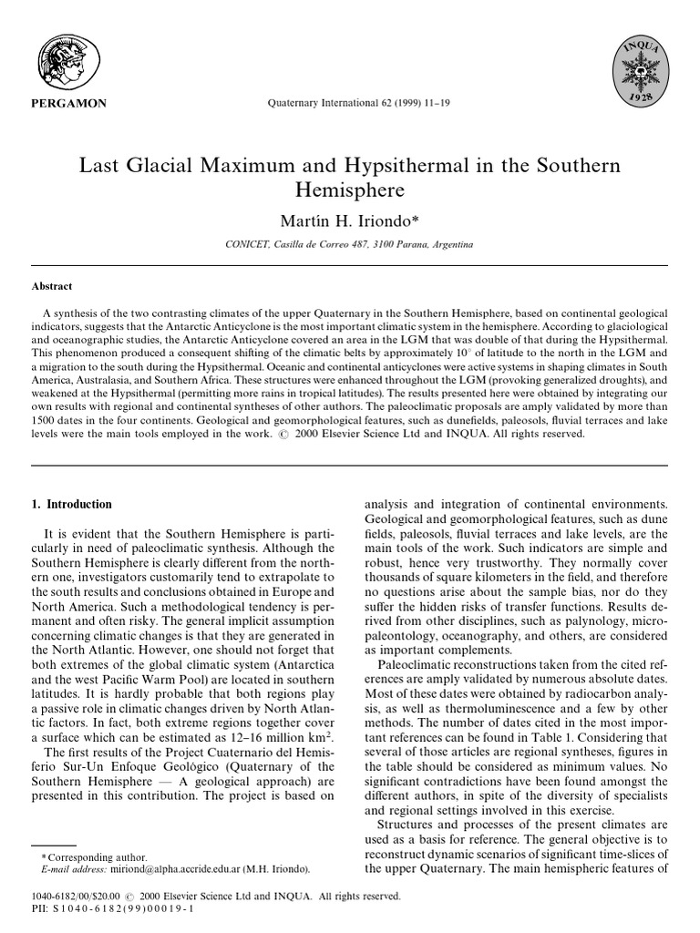 Last Glacial Maximum and Hypsithermal in The Southern Hemisphere | PDF ...
