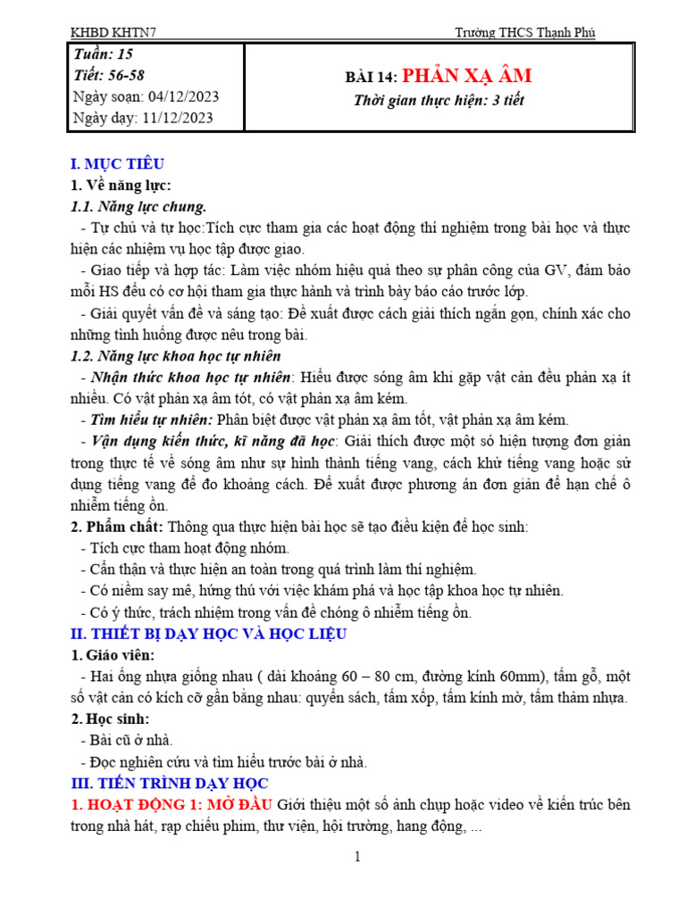KHTN 7 TUẦN 15; 16 | PDF
