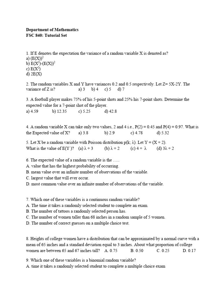FSC 840tutorial Set | PDF | Sampling (Statistics) | Expected Value