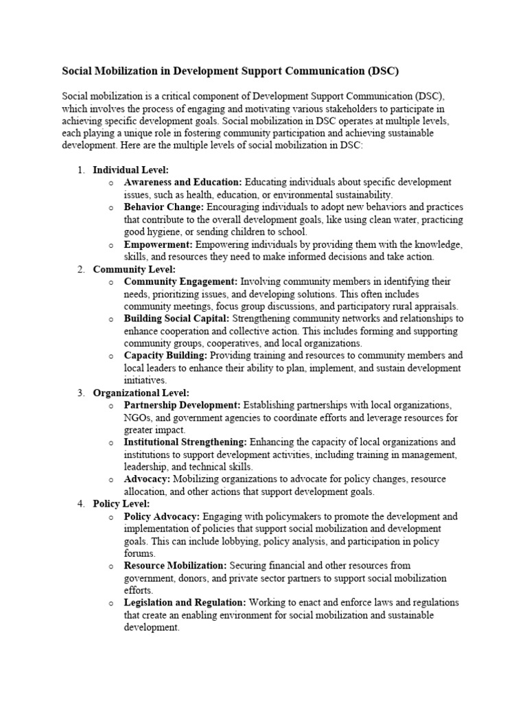 Social Mobilization in Development Support Communication (DSC) | PDF ...