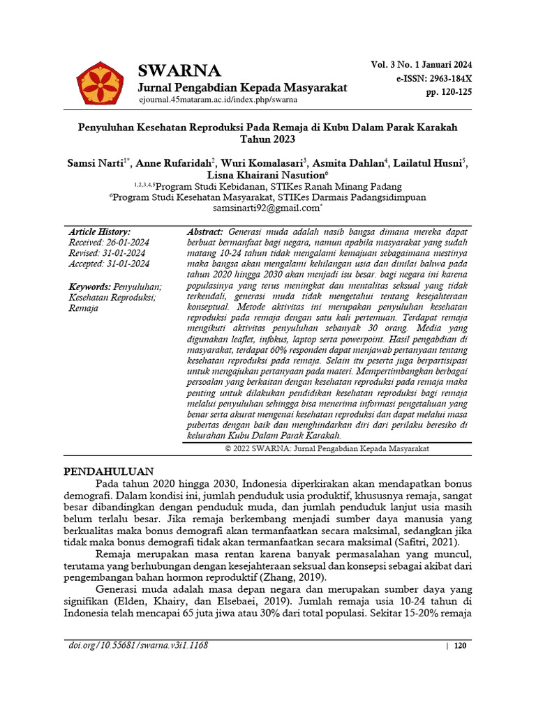 Penyuluhan Kesehatan Reproduksi Pada Remaja Di Kubu Dalam Parak Karakah ...