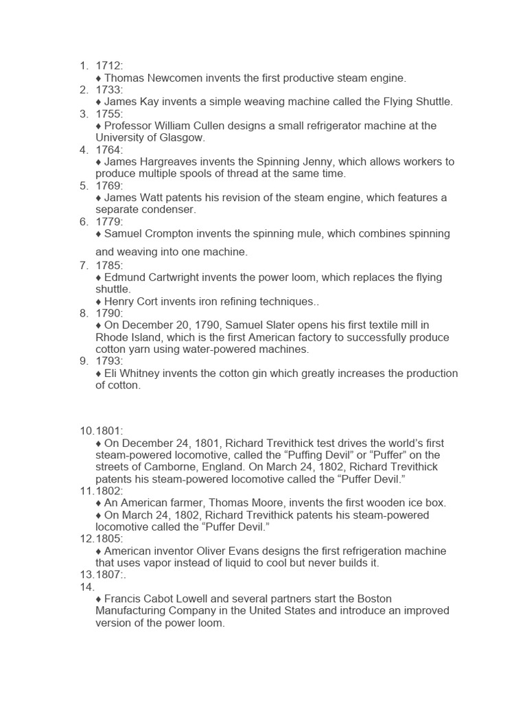 Key Inventions from 1712 to 1913 | PDF | Steam Engine | Textile Industry