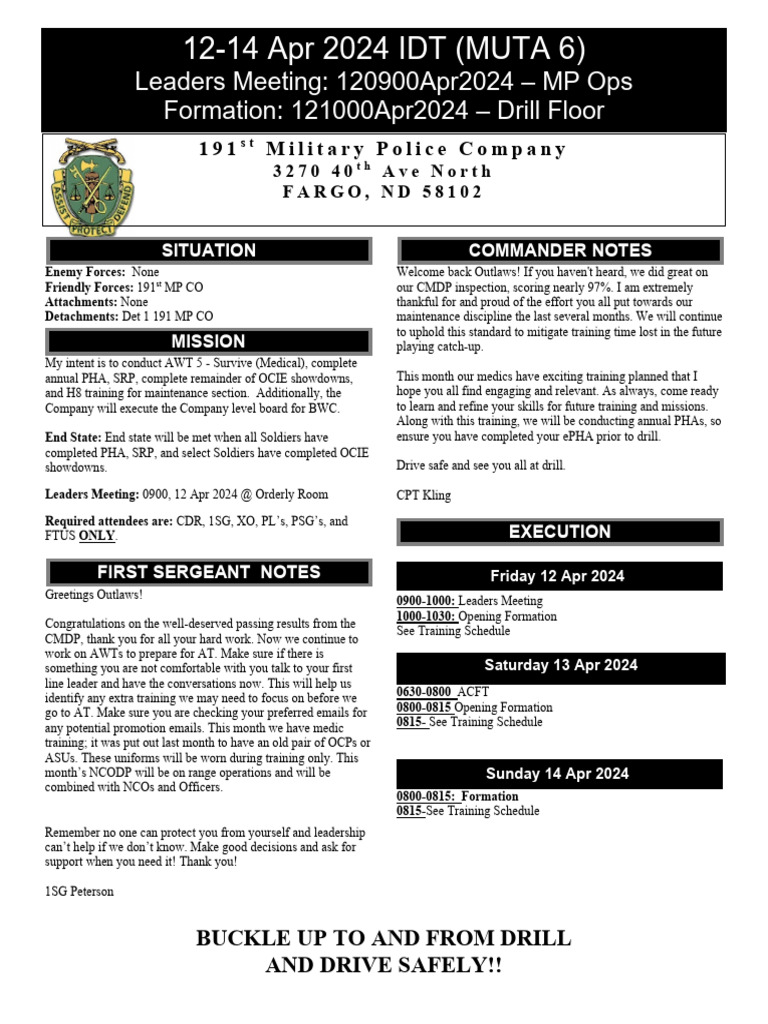 191st Military Police Company Drill Letter 12-14 Apr 2024 | PDF ...