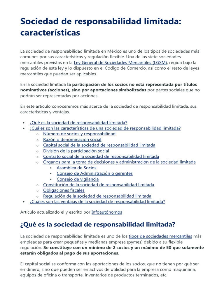 Sociedad de Responsabilidad Limitada (Caracteristicas) | PDF | Sociedad de responsabilidad ...