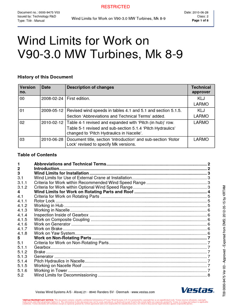 0000-9475 Wind Limits For Work On V90 - 3.0 MW | PDF | Turbine | Wind ...