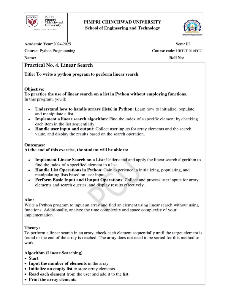 Linear Search | PDF | Python (Programming Language) | Computer Program