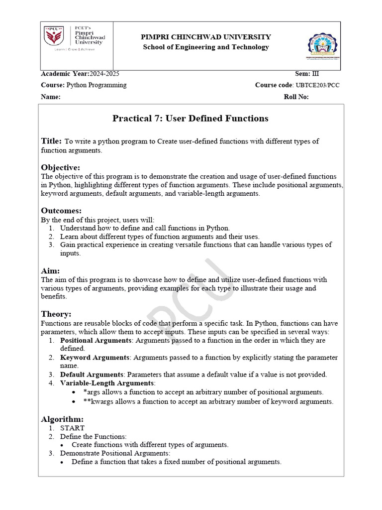 Practical 7 User Defined Functions Pdf Parameter Computer Programming Computer Programming