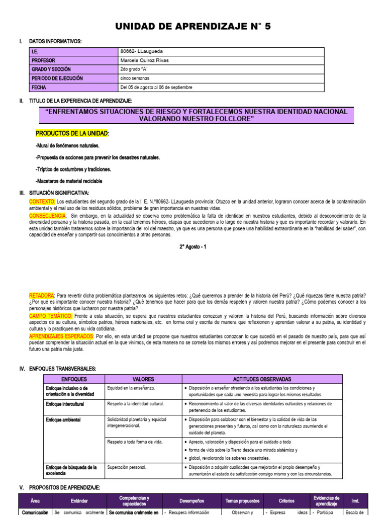 2° - Grado - Unidad - de - Aprendizaje - N°05 para Imprimir Nuevo | PDF | Números | Sustracción