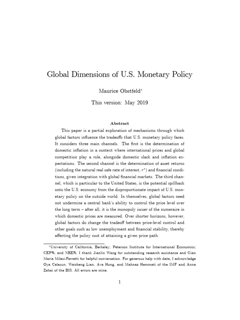 2019 - Global Dimensions Us Monetary Policy Obstfeld | PDF | Phillips ...