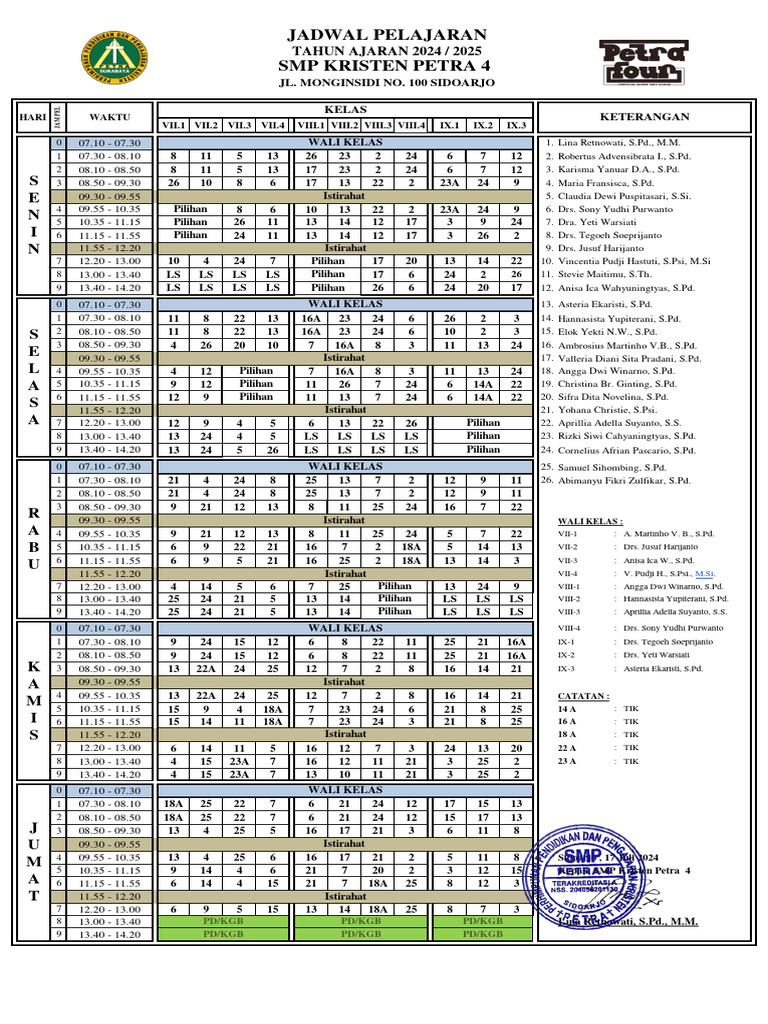 Jadwal Pelajaran TA 2024-2025 | PDF