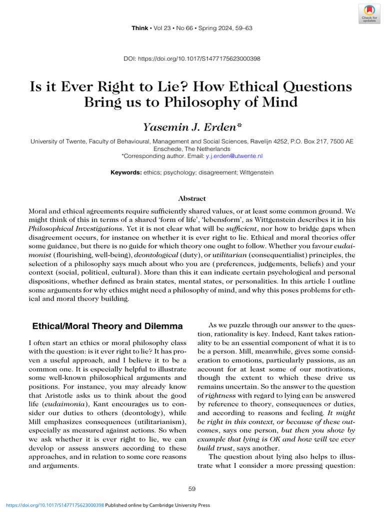 Is It Ever Right To Lie How Ethical Questions Bring Us To Philosophy of ...