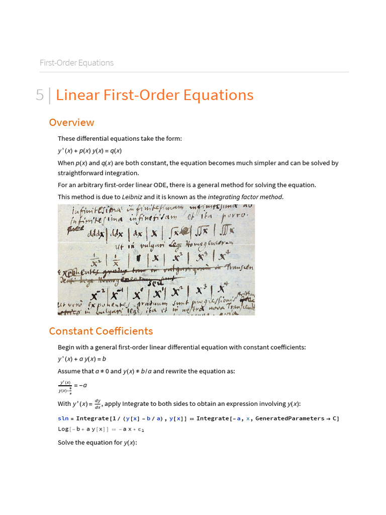 Lesson 05 Linear First Order Equations | PDF | Equations | Ordinary ...