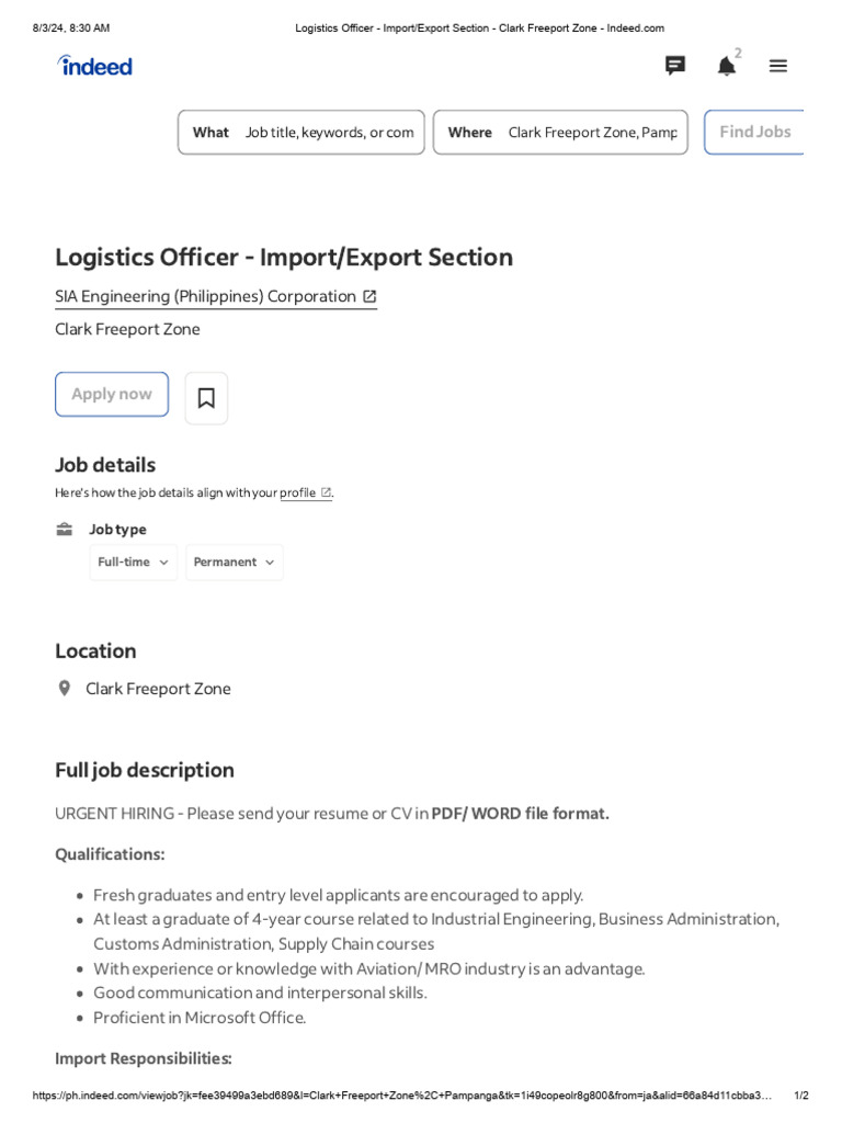 Logistics Officer - Import - Export Section - Clark Freeport Zone | PDF | Logistics | Computing