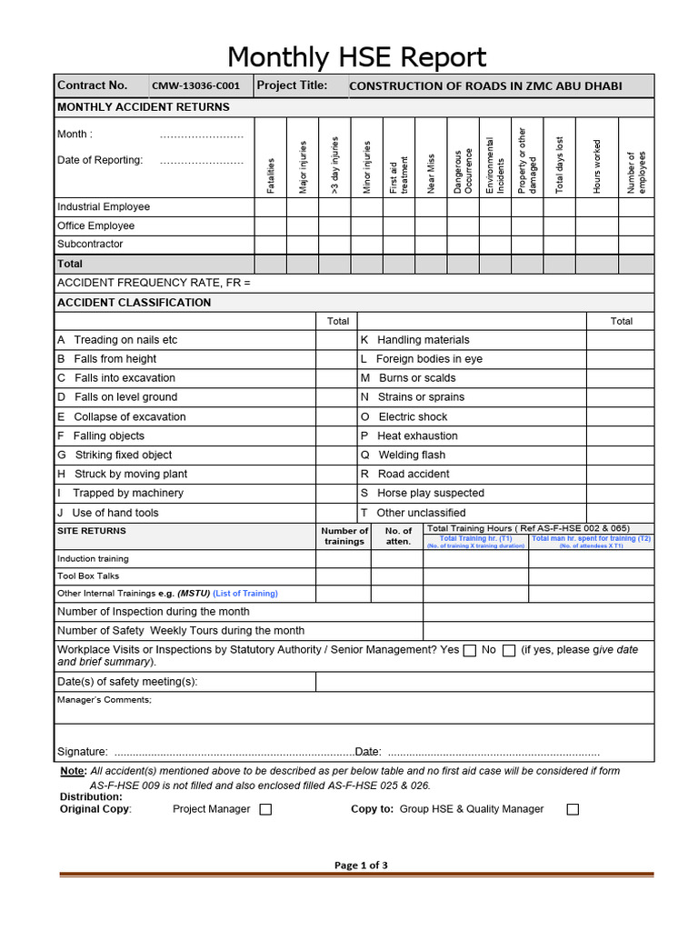 Monthly HSE Report (1) | PDF | Hazards | Occupational Safety And Health