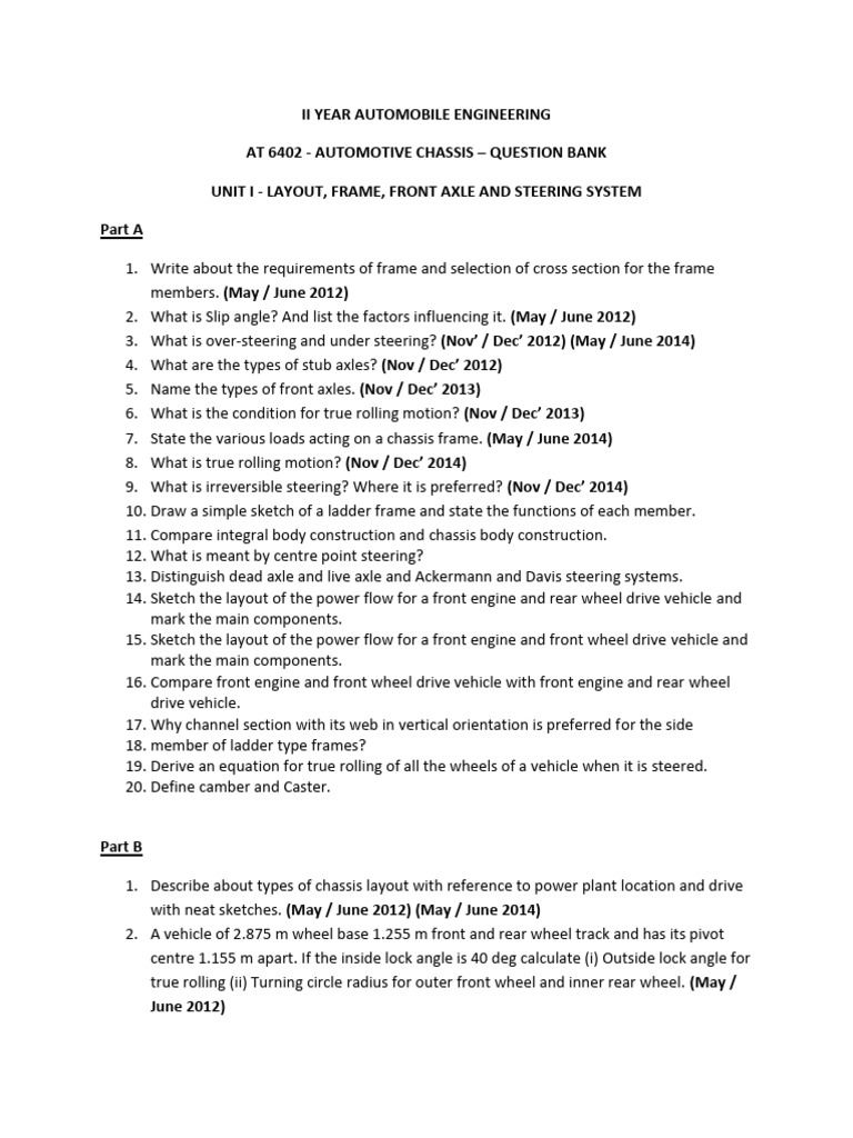 Question Bank | PDF | Brake | Axle