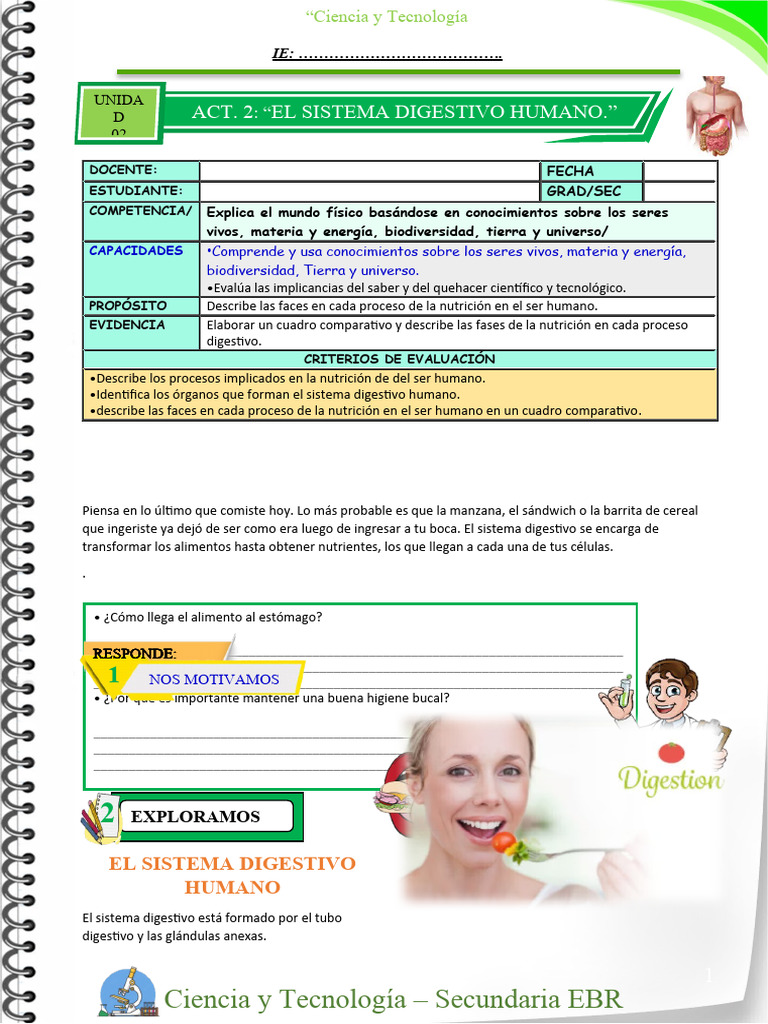 A-2º Act 2 Cyt Unid 2 - Sem 1 | PDF | Digestión | Sistema digestivo humano