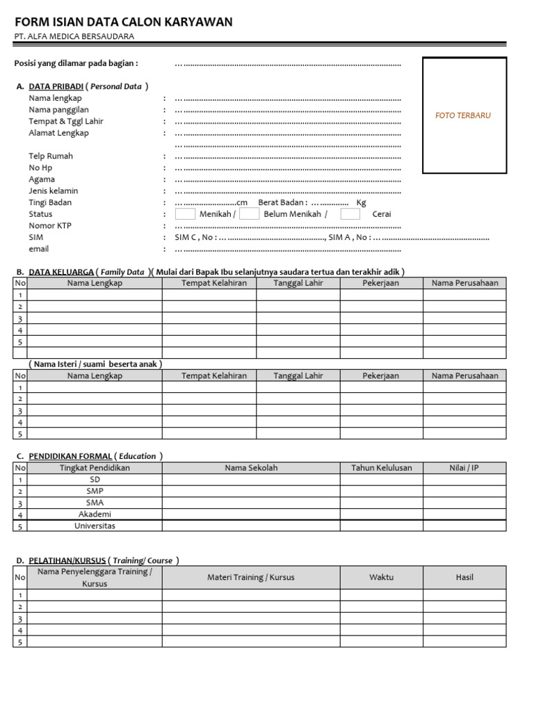 FORM ISIAN CALON KARYAWAN New | PDF
