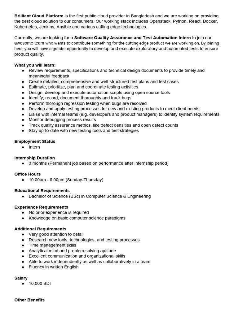 QA Intern Job Post | PDF | Quality Assurance | Software Bug