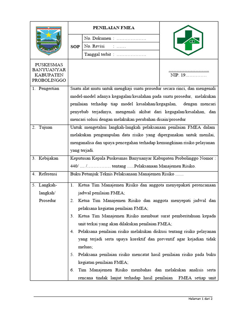 3.SOP Penilaian FMEA 2019 | PDF
