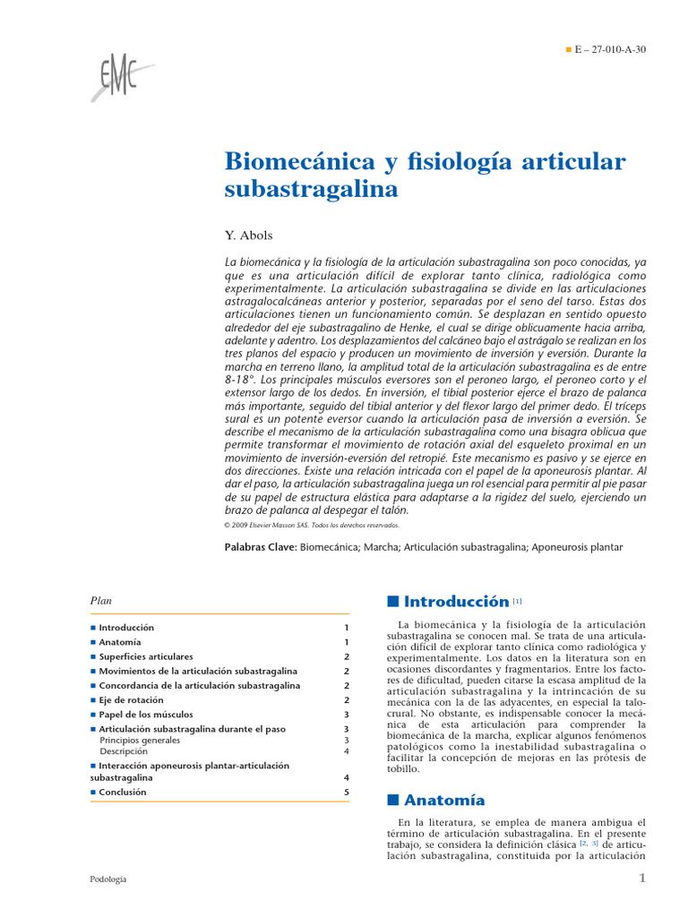 Biomecánica de la Articulación Subastragalina | PDF | Pie | Esqueleto