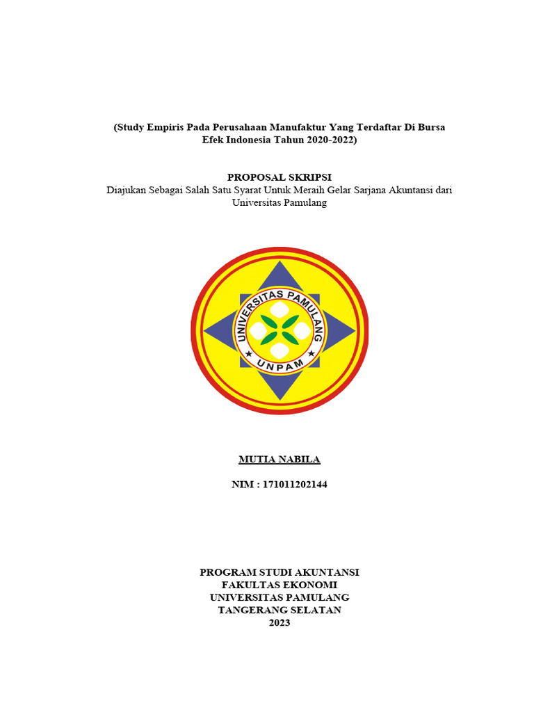 Proposal Skripsi Mutia Nabila (171011202144) | PDF | Bisnis | Pengelolaan Keuangan & Uang