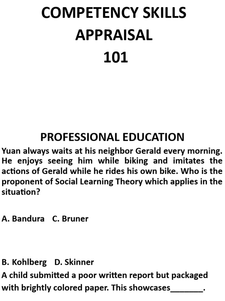 Competency Skills Appraisal | PDF | Learning | Neuroscience