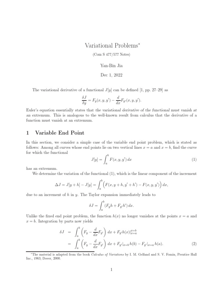 Variational Problems | PDF | Calculus Of Variations | Mathematical Concepts