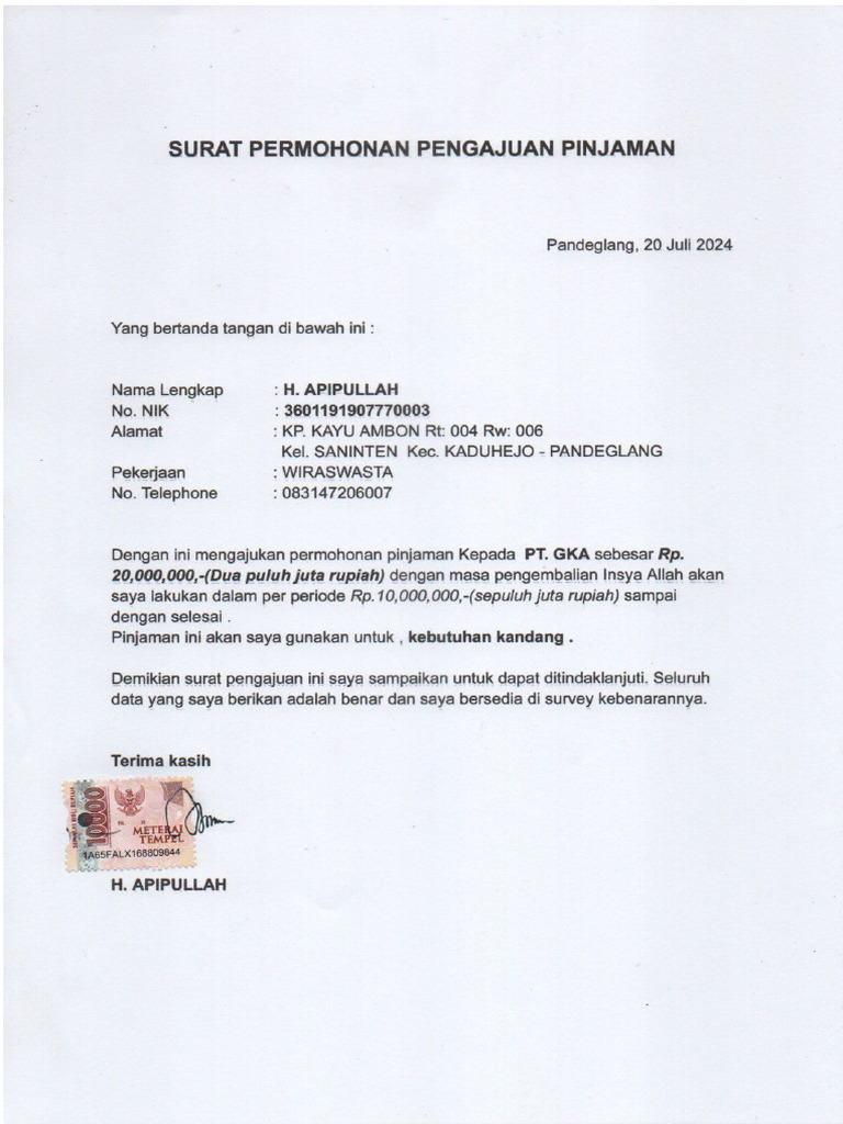 contoh surat pinjaman | PDF