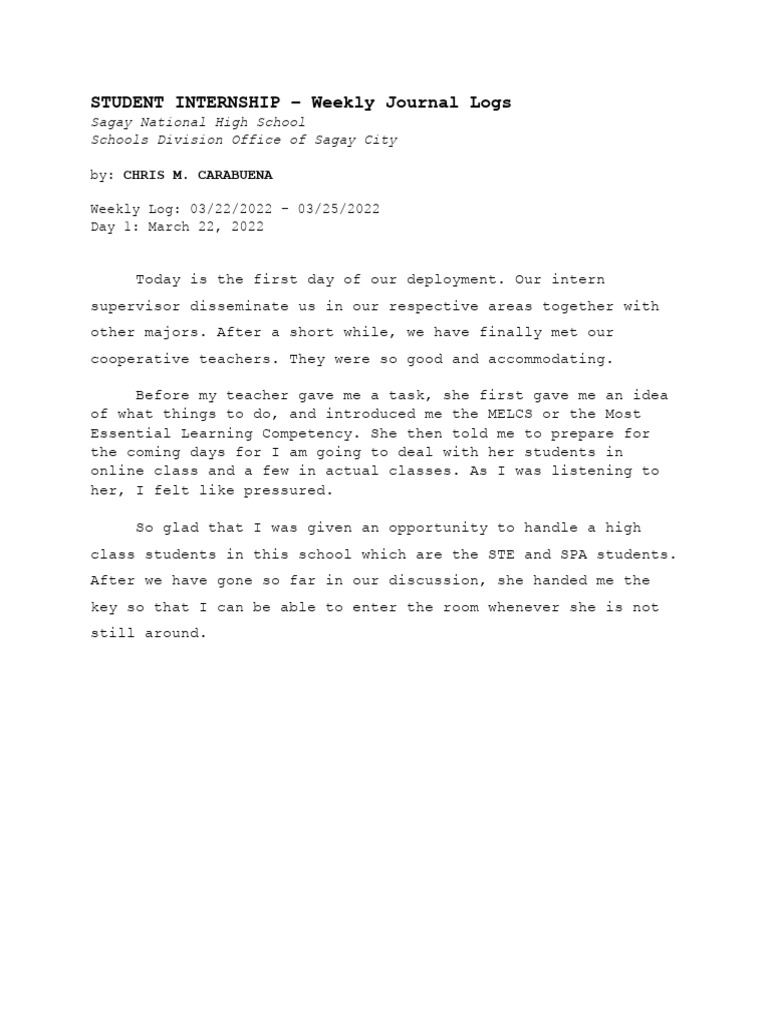 Carabuena, Chris M. Student-Intern Journal | PDF | Teachers | Cognitive ...