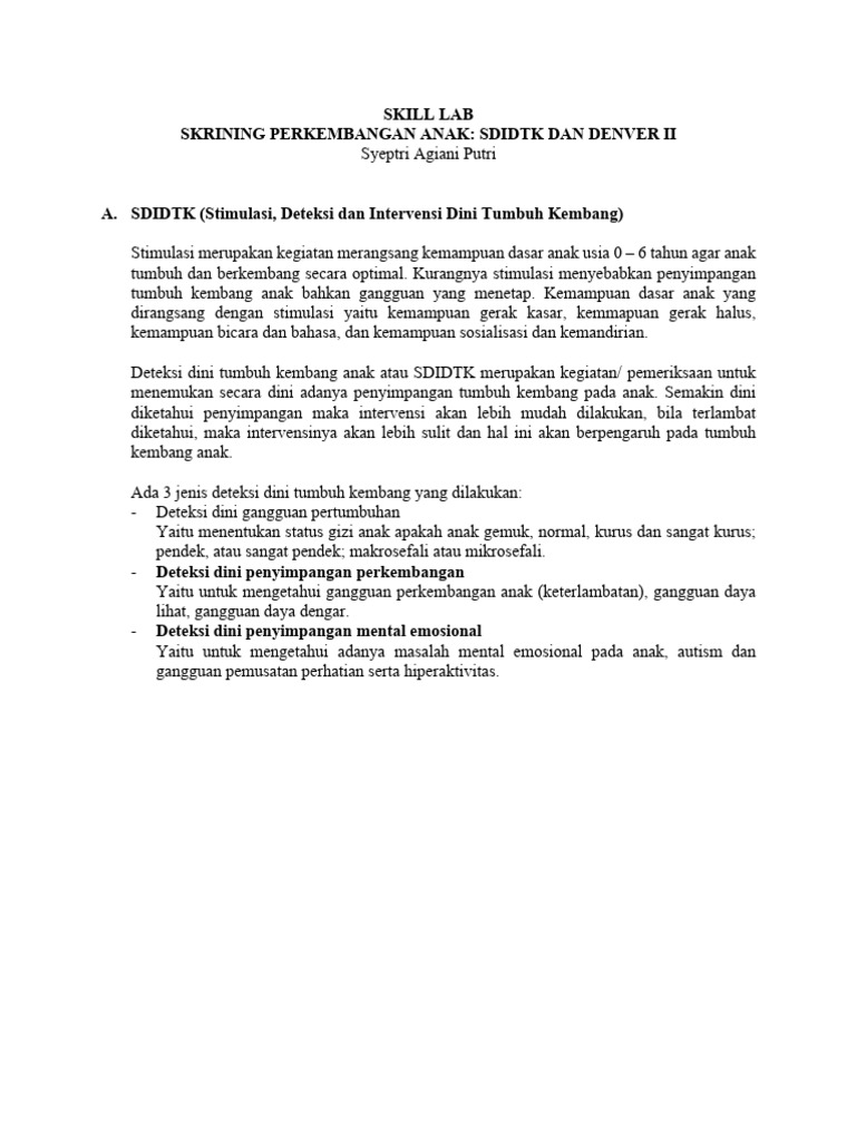 Topik 1b. Modul Skill Lab Sdidtk DDST 2023 | PDF