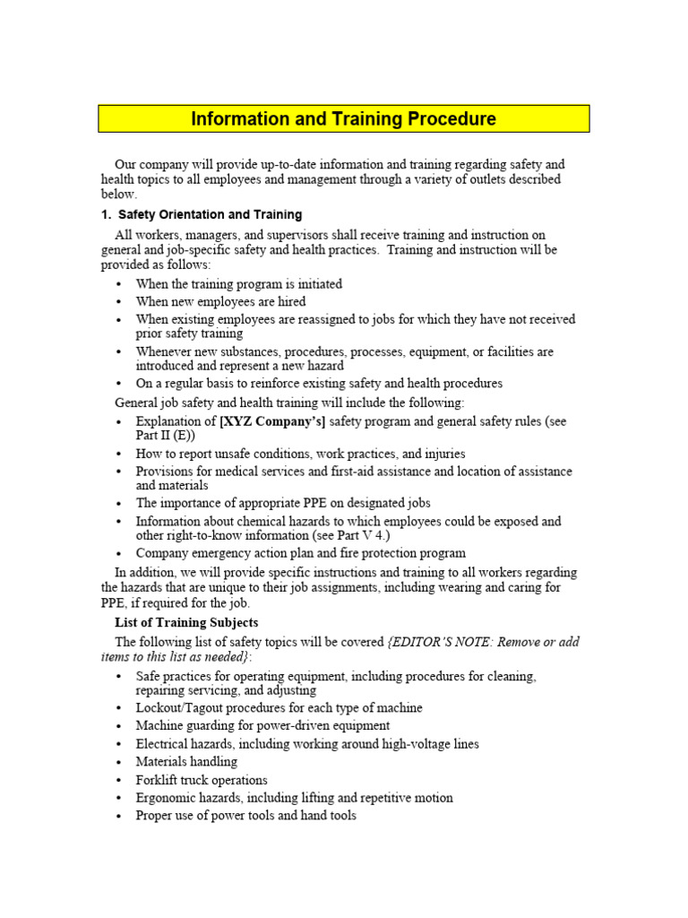 Information-and-Training-Procedure | PDF | Occupational Safety And Health | Personal Protective ...