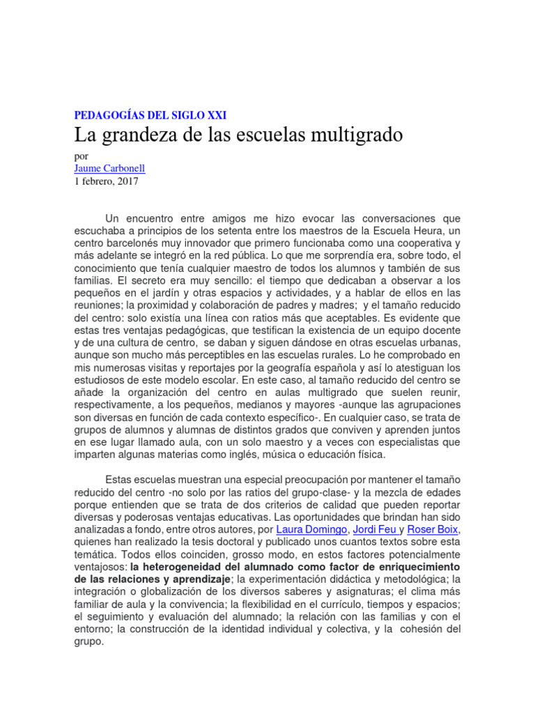 Grandeza de Escuelas Multigrado | PDF | Escuelas | Maestros