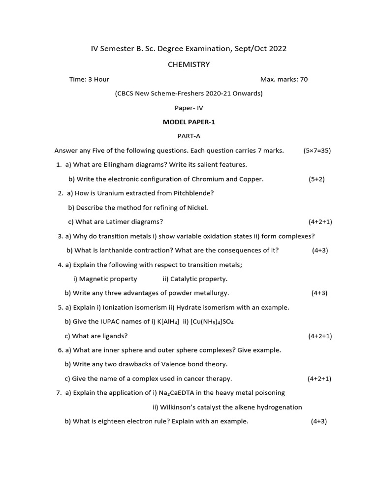 IV Sem Model Paper | PDF | Reaction Rate | Coordination Complex