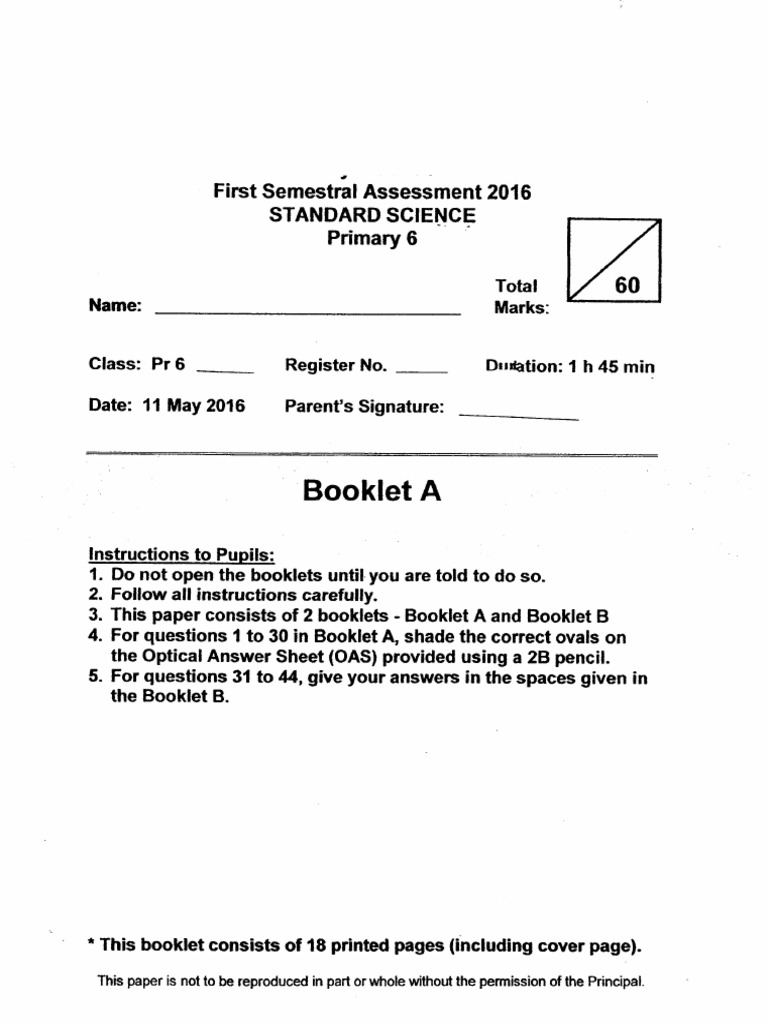 P6 Science 2016 SA1 Rosyth Exam Paper | PDF