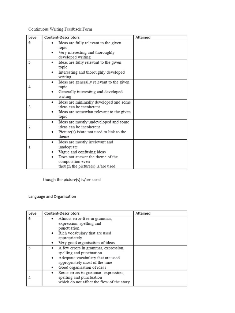 Continuous Writing Feedback Form | PDF | General Fiction