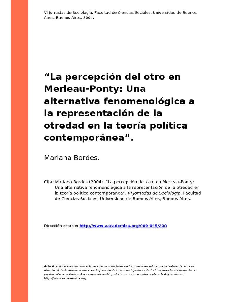 Mariana Bordes 2004 La Percepción Del Otro En Merleau Ponty Una