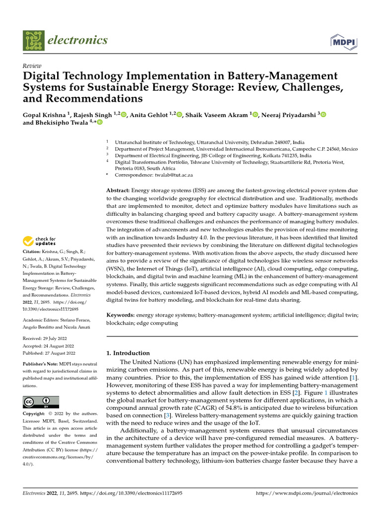 Digital Technology Implementation in Battery-Management Systems | PDF | Internet Of Things ...