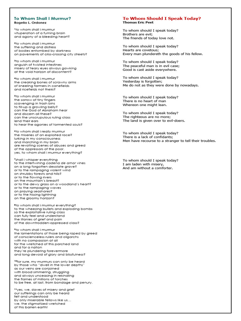 9a - To Whom Shall I Murmur - To Whom Shall I Speak | PDF | Law | Poetry