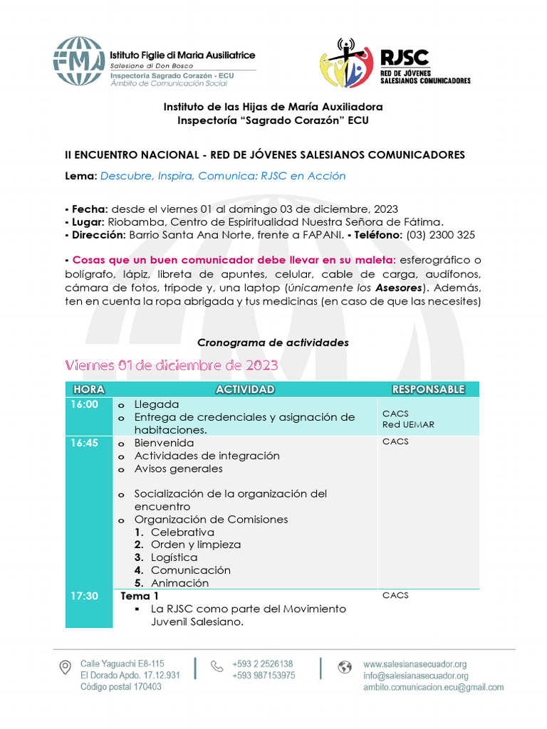 Organizacion II Encuentro Nacional RJSC | PDF