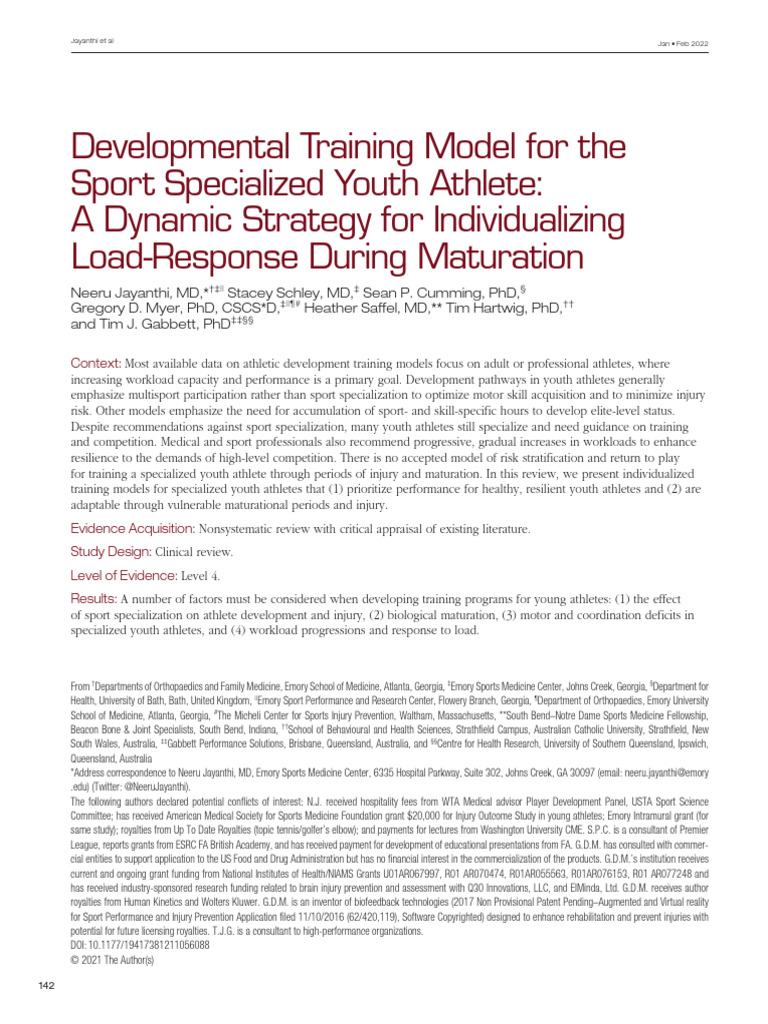 Developmental Training Model For The Sport Specialized Youth Athlete: A ...