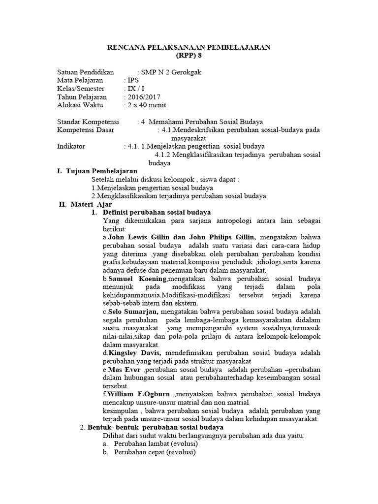 Contoh RPP IPS Kelas 9 | PDF