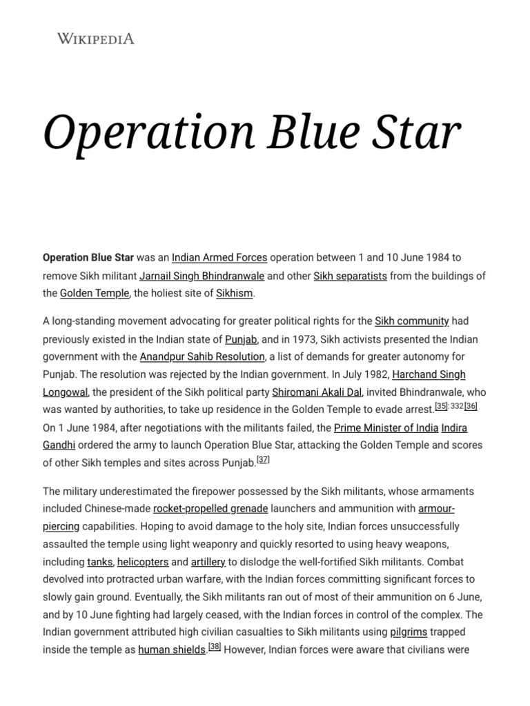 Operation Blue Star - Wikipedia | PDF | Indian Religions | Punjab