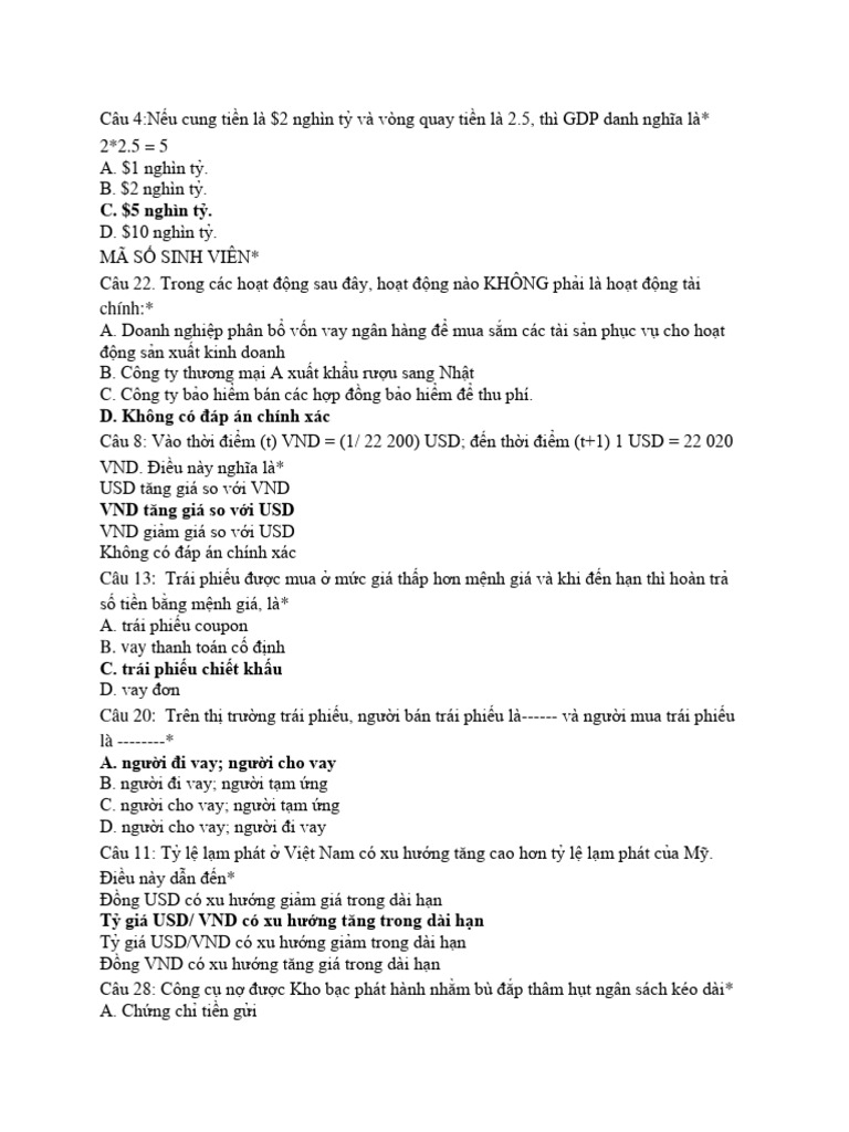 đề ca1 môn tiền tệ | PDF