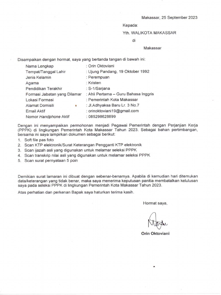 Surat Lamaran Awal Pdf