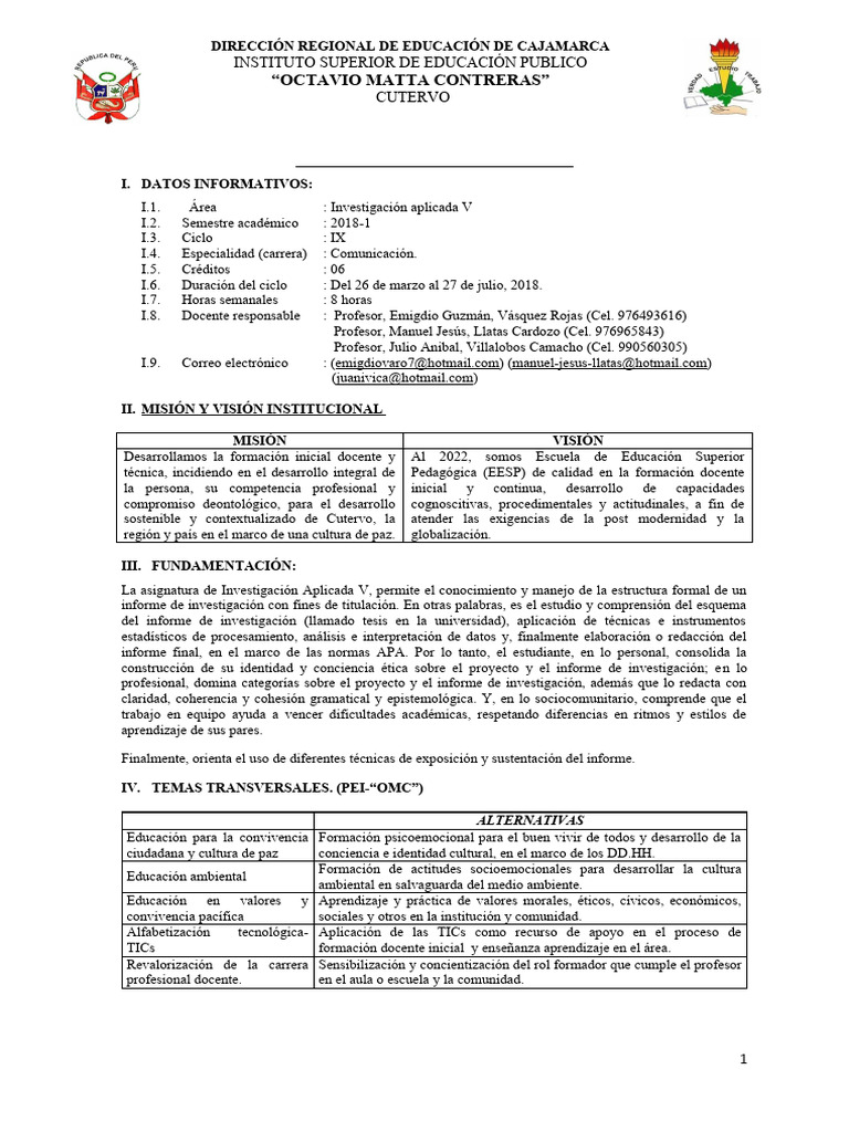 Evr. Sylabo de Investig. Aplic. v. Emigdio | PDF | Maestros | Estadísticas