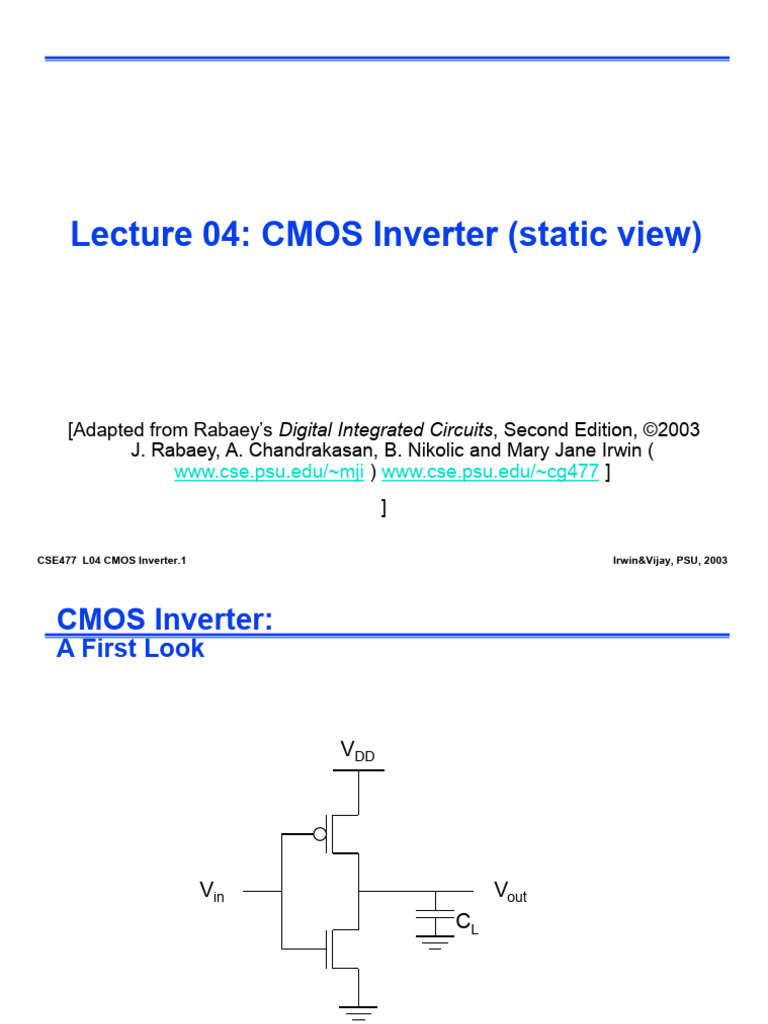 Lecture 5 CMOS Inverter | PDF | Cmos | Mosfet