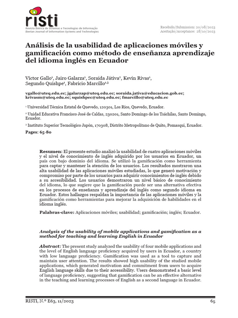 17 - Análisis de La Usabilidad de Aplicaciones Móviles y Gamificación Como Método de Enseñanza ...