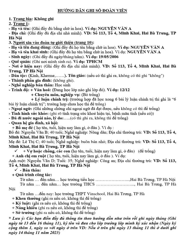 Huong Dan Ghi So Doan Vien 20232024 | PDF
