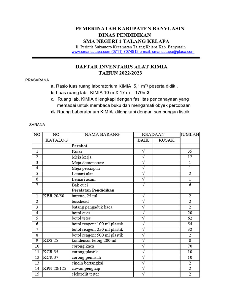 INVENTARIS LAB KIMIA II (AutoRecovered) | PDF
