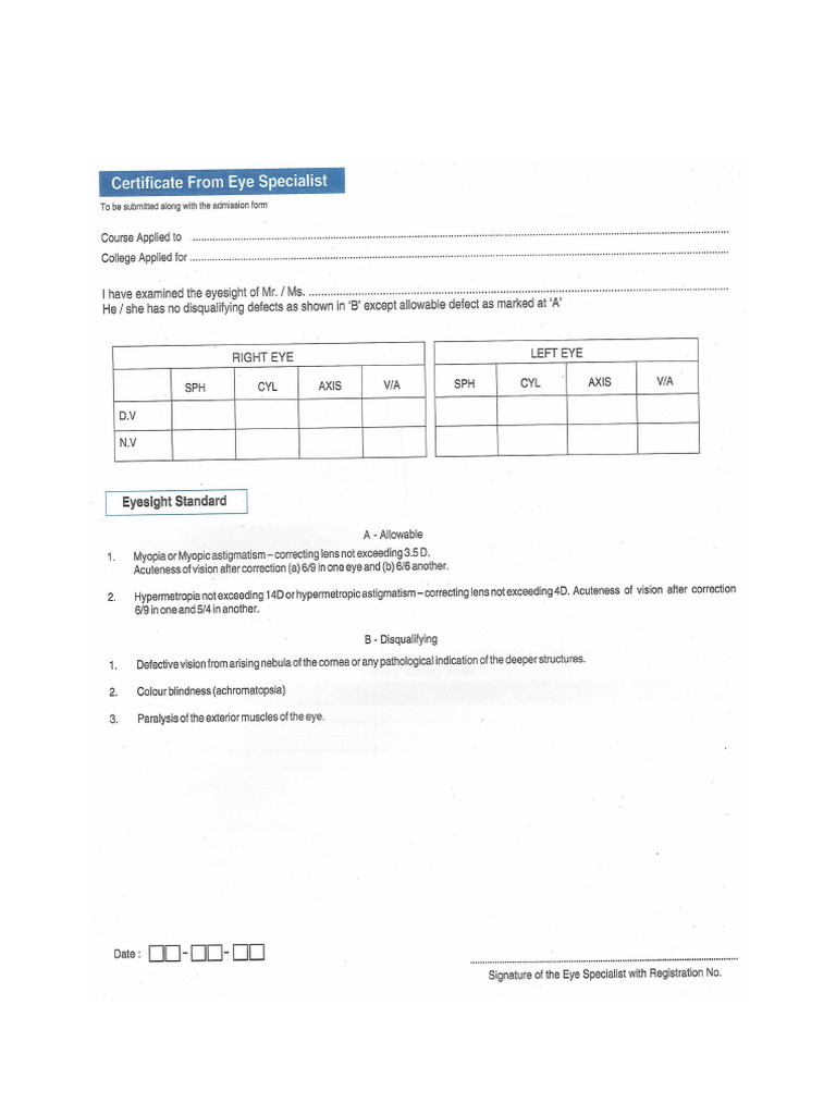 Eye Certificate | PDF